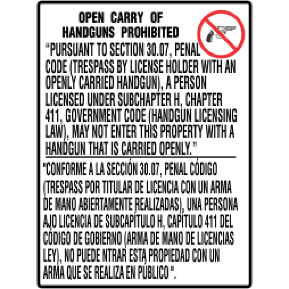 Texas Gun Law Sign 30.07